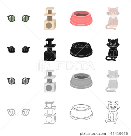Cat's eyes, a scratching, a bowl for food, a... - Stock Illustration ...