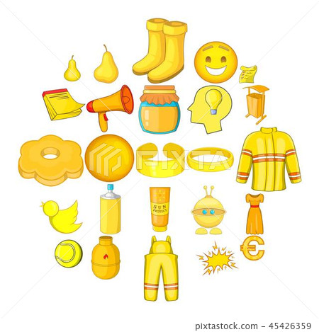Yellow icons set, cartoon style - Stock Illustration [45426359] - PIXTA