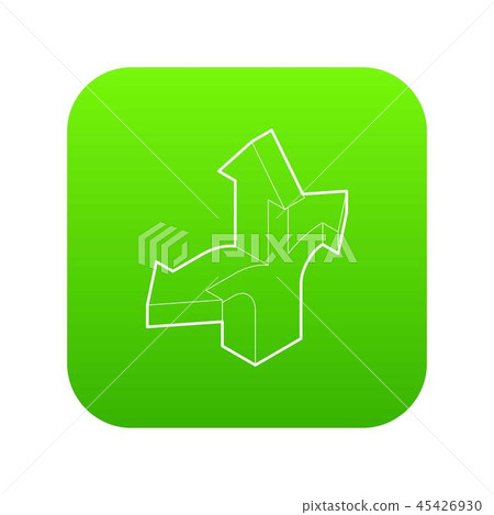 Three way direction arrow icon green vector - Stock Illustration ...
