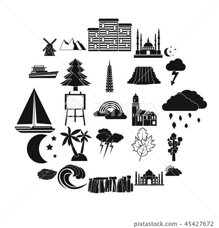 Dusk icons set, simple style-插圖素材 [45427672] - PIXTA圖庫