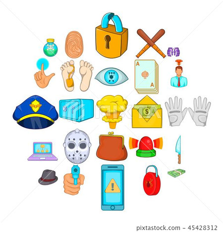 Crime icons set, cartoon style-插圖素材 [45428312] - PIXTA圖庫