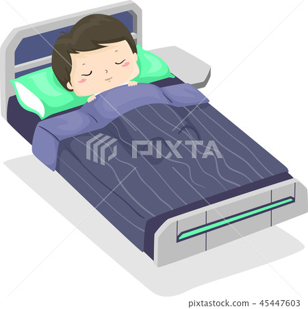Kid Boy Floating Bed Futuristic Illustration - Stock Illustration ...