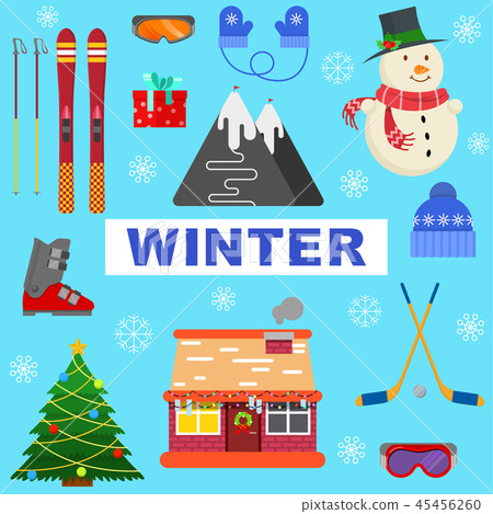 winter objects on blue background - Stock Illustration [45456260] - PIXTA