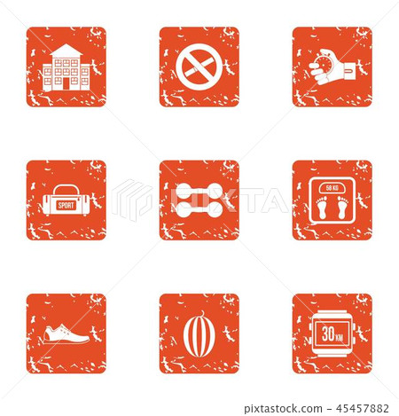Running distance icons set, grunge style - Stock Illustration [45457882 ...