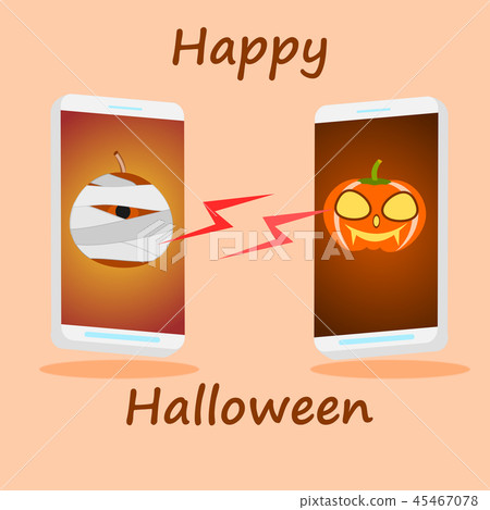 Halloween day pumpkin head on mobile phone - Stock Illustration ...
