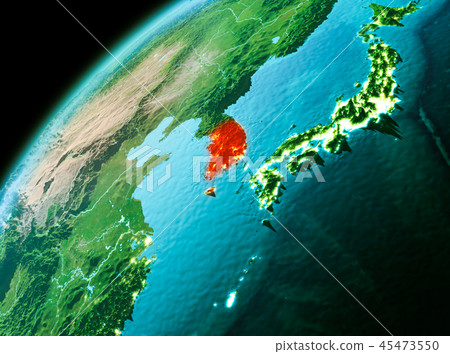 South Korea from space in evening - Stock Illustration [45473550] - PIXTA