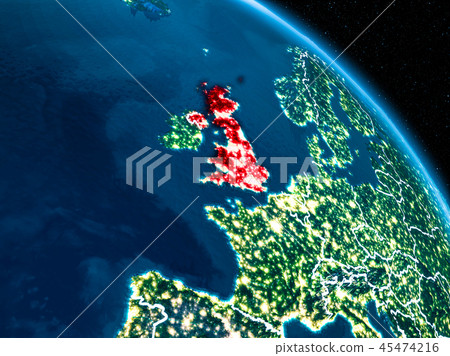 Satellite view of United Kingdom at night - Stock Illustration ...