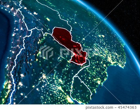Satellite view of Paraguay at night - Stock Illustration [45474363] - PIXTA