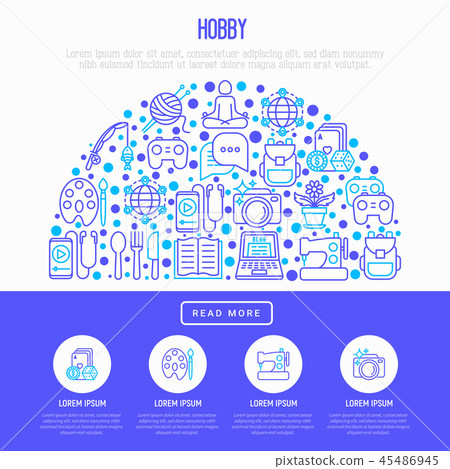 Hobby concept in half circle with thin line icons - Stock Illustration ...