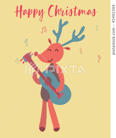 Christmas card cute reindeer play guitar-插圖素材 [45492304] - PIXTA圖庫