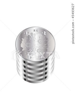Japanese yen hundred yen coin bundle table - Stock Illustration ...