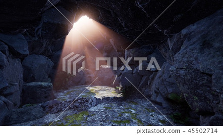 4k sun light inside beautiful mysterious cave - Stock Illustration ...
