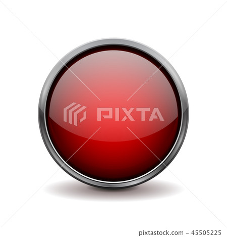 Red glass button. Shiny 3d icon with metal frame - Stock Illustration ...