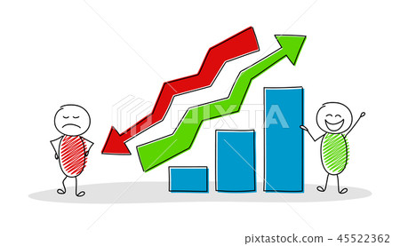 Hand drawn stickman with column graph. Vector. - Stock Illustration ...