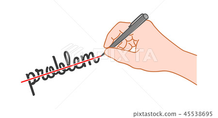 Hand with a pen crossed out the word "problem". - Stock Illustration ...