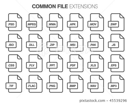 Flat style icon set. System,common file type,... - Stock Illustration ...
