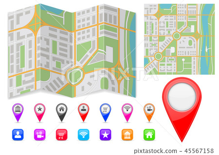 Abstract city map with location markers and icons - Stock Illustration ...