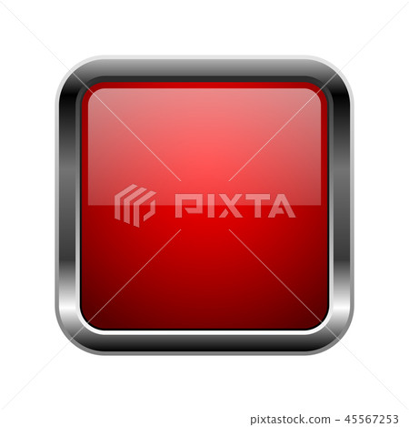 Red glass button. Square 3d shiny icon with... - Stock Illustration ...