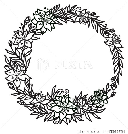 Vector floral, circle frame, black silhouette. - Stock Illustration ...