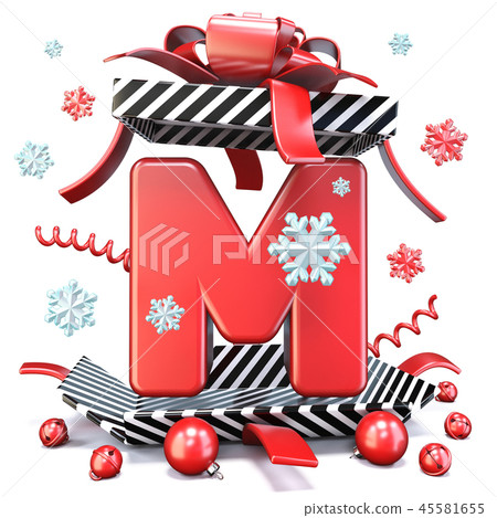 Red Letter M inside open gift box 3D - Stock Illustration [45581655 ...