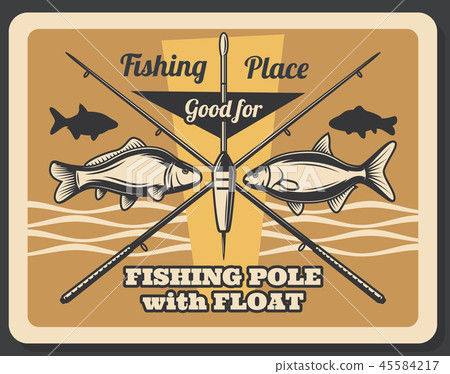 Fishing sport retro poster, fishes and rods - Stock Illustration ...