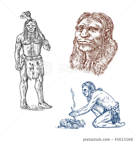 Primitive people. Prehistoric period, ancient... - Stock Illustration ...