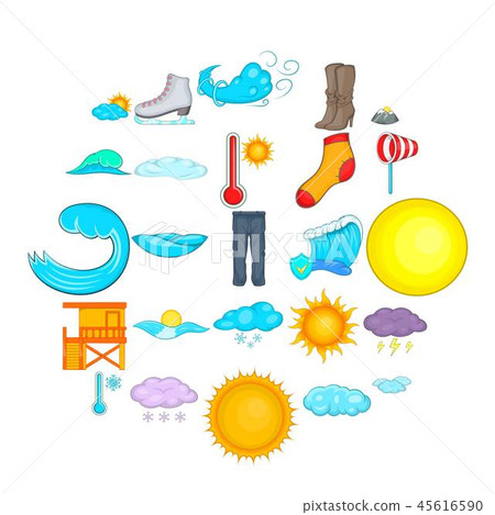 Clear weather icons set, cartoon style - Stock Illustration [45616590 ...