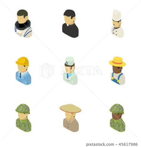 Vietnamese work icons set, isometric style - Stock Illustration ...