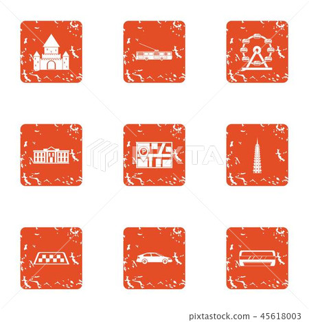 Overview of the city icons set, grunge style - Stock Illustration ...