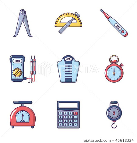 Measuring instrument icons set, cartoon style - Stock Illustration ...