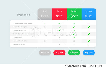 Price table plan product subscription template - Stock Illustration ...