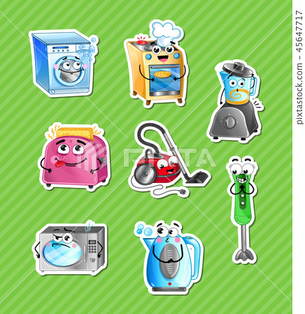 Funny household appliances cartoon characters set - Stock Illustration ...
