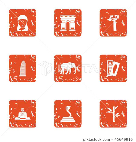 India style icons set, grunge style - Stock Illustration [45649916] - PIXTA