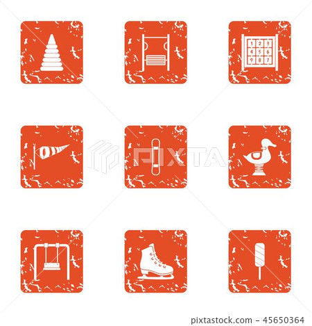 School break icons set, grunge style - Stock Illustration [45650364 ...