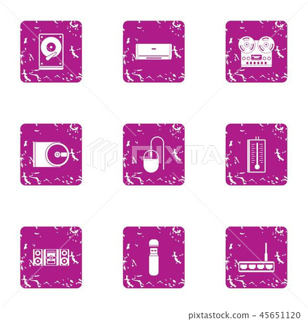 Remote record icons set, grunge style - Stock Illustration [45651120 ...