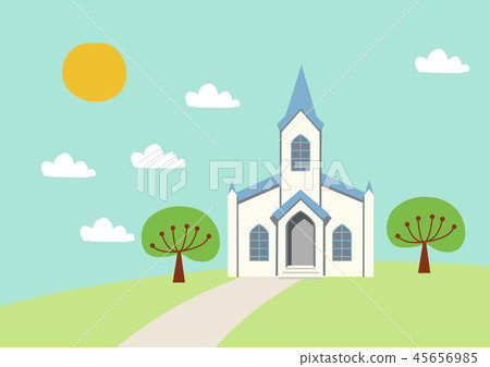 Landscape with a church. Spring landscape with... - Stock Illustration ...