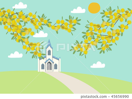Landscape with a church. Spring landscape with... - Stock Illustration ...