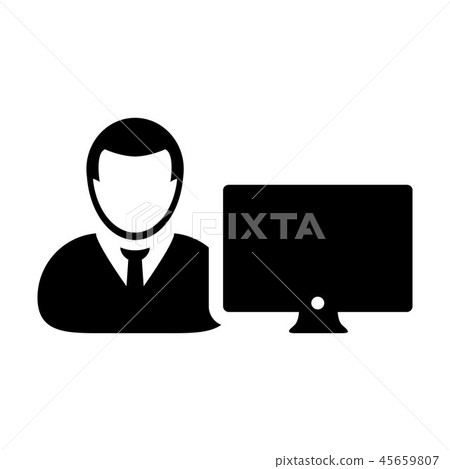 Person icon vector male user with computer monitor - Stock Illustration ...