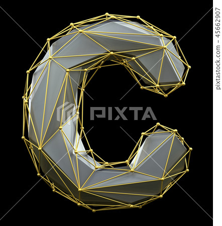 Capital latin letter C in low poly style silver... - Stock Illustration ...