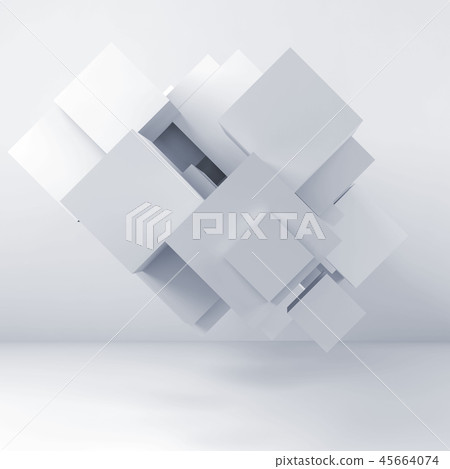 3d random structure of cubes in empty room - Stock Illustration ...