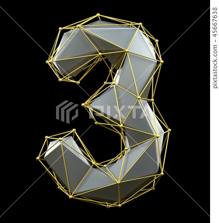 Low poly style number 3. Silver and gold color... - Stock Illustration ...