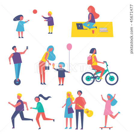 People with Active Lifestyle Vector Illustration - Stock Illustration ...