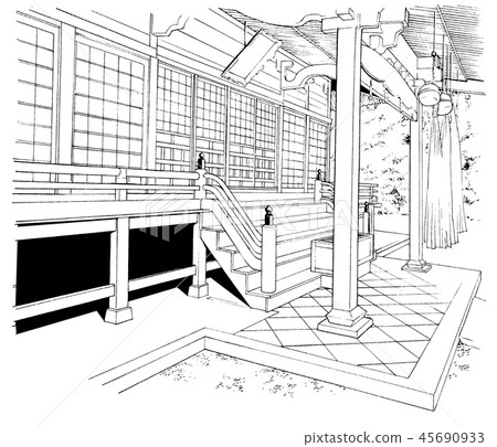 Cartoon style pen drawing illustration Shrine... - Stock Illustration ...