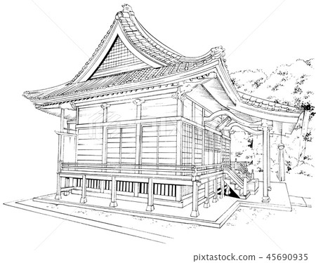 Cartoon style pen drawing illustration Shrine... - Stock Illustration ...