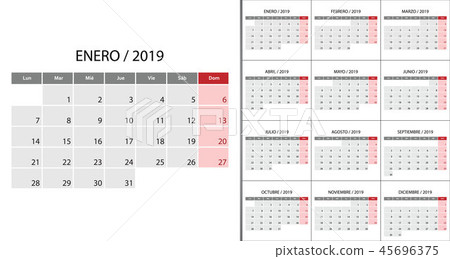 Calendar 2019 week start on Monday - Stock Illustration [45696375] - PIXTA