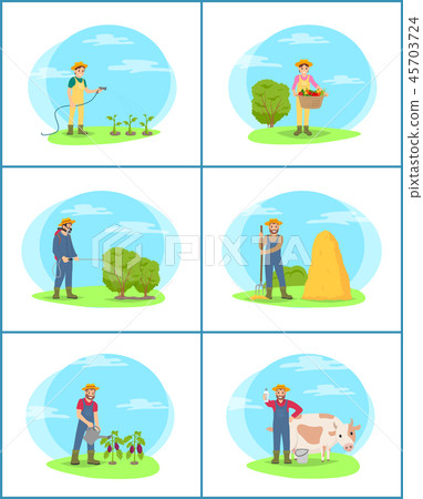 Farming Plantation People Set Vector Illustration - Stock Illustration ...