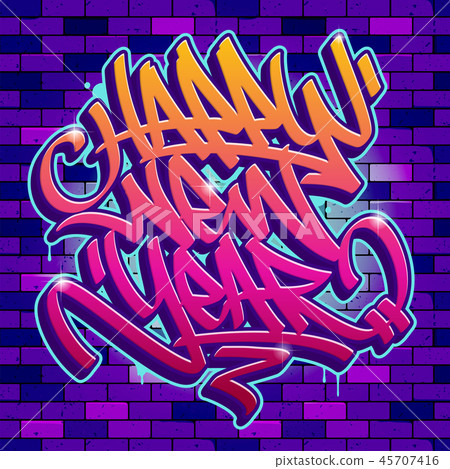Happy New Year Graffiti colorfull lettering card-插圖素材 [45707416] - PIXTA圖庫