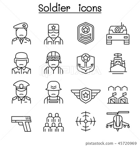 Soldier & Military icon set in thin line style - Stock Illustration ...