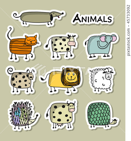 Funny animals, sticker set for your design - Stock Illustration ...