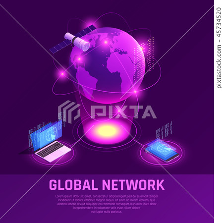 Global Network Isometric Glowing Composition - Stock Illustration ...